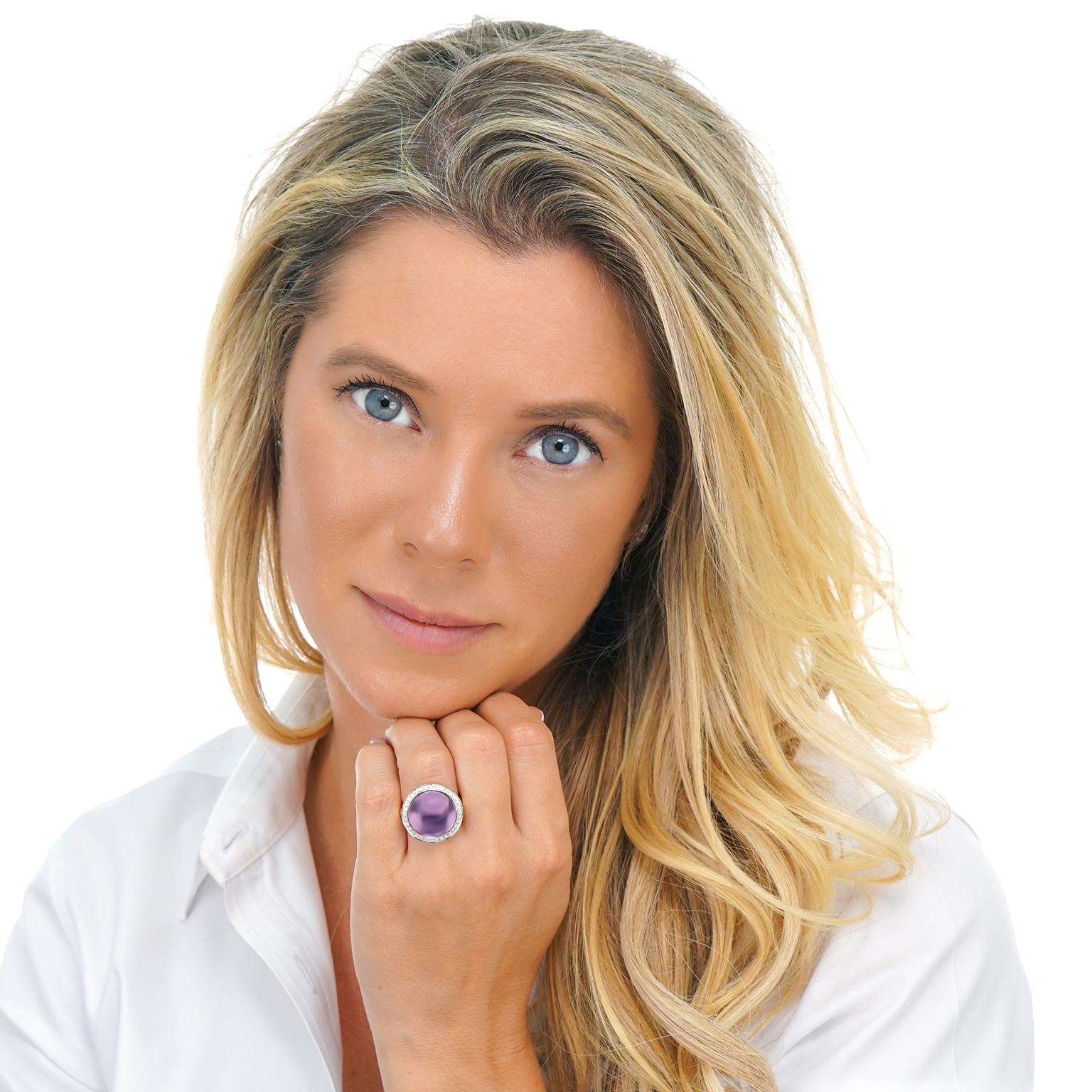 Mimi Milano 16 Carat Amethyst and Diamond Set Gold Ring at 1stDibs