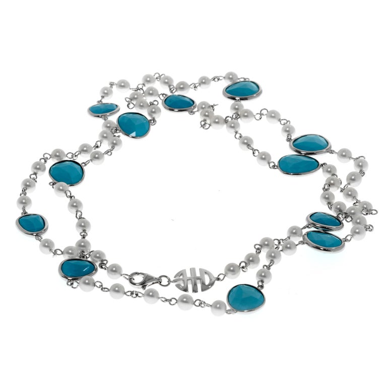 Mimi Milano 18k Rose Gold Turquoise and Pearl Strand Necklace For Sale ...