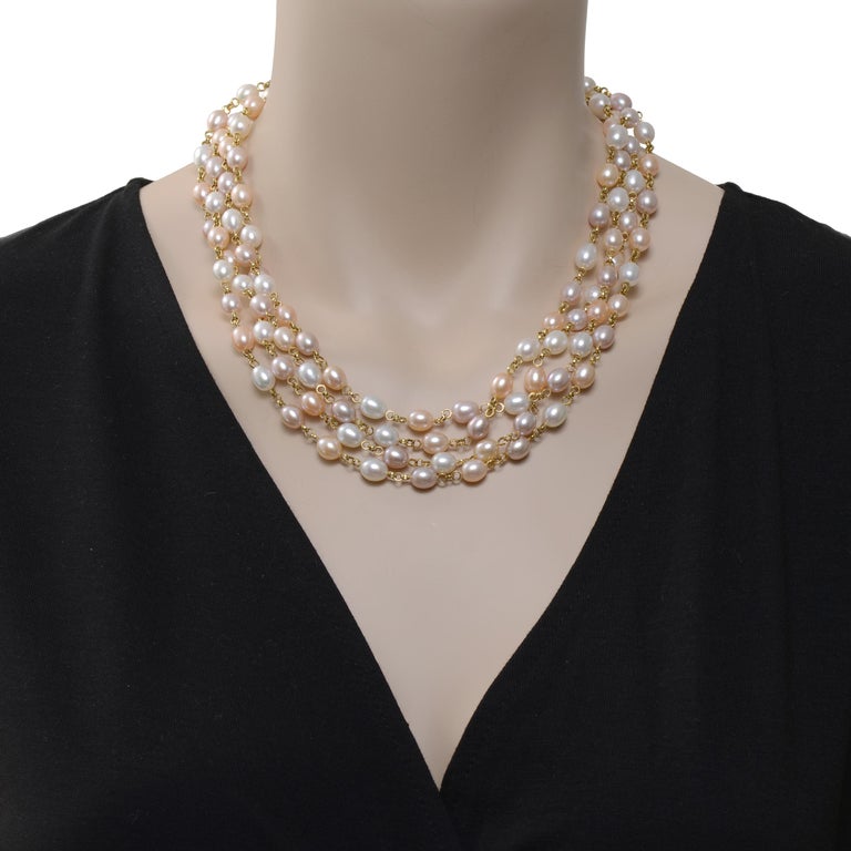 Mimi Milano 18k Yellow Gold, Cultured Pearl Station Necklace For Sale ...