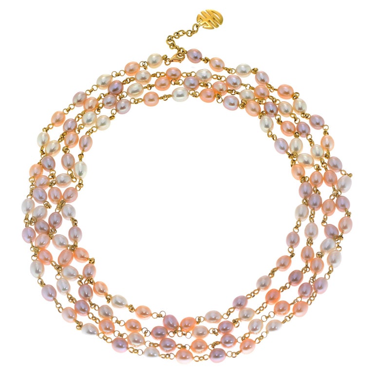 Mimi Milano 18k Yellow Gold, Cultured Pearl Station Necklace For Sale ...