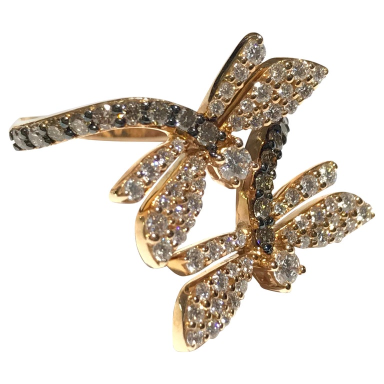 MIMI Milano Dragonfly Ring in 18 Carat P/G with White and Champagne ...