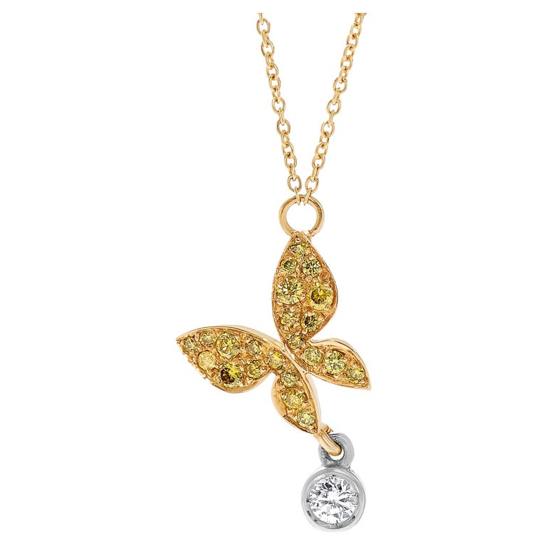 Mimi Milano Farfalla 18k White and Yellow Gold Diamond Pendant Necklace For Sale at 1stDibs