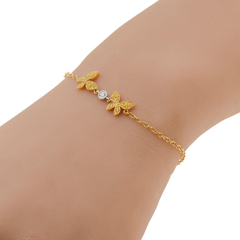 Mimi Milano Farfalla 18k Yellow and White Gold Diamond Charm Bracelet For Sale at 1stDibs