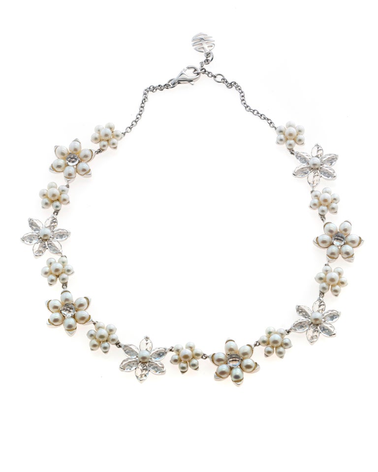 Mimi Milano Fiori 18k White Gold and Pearl Necklace For Sale at 1stDibs