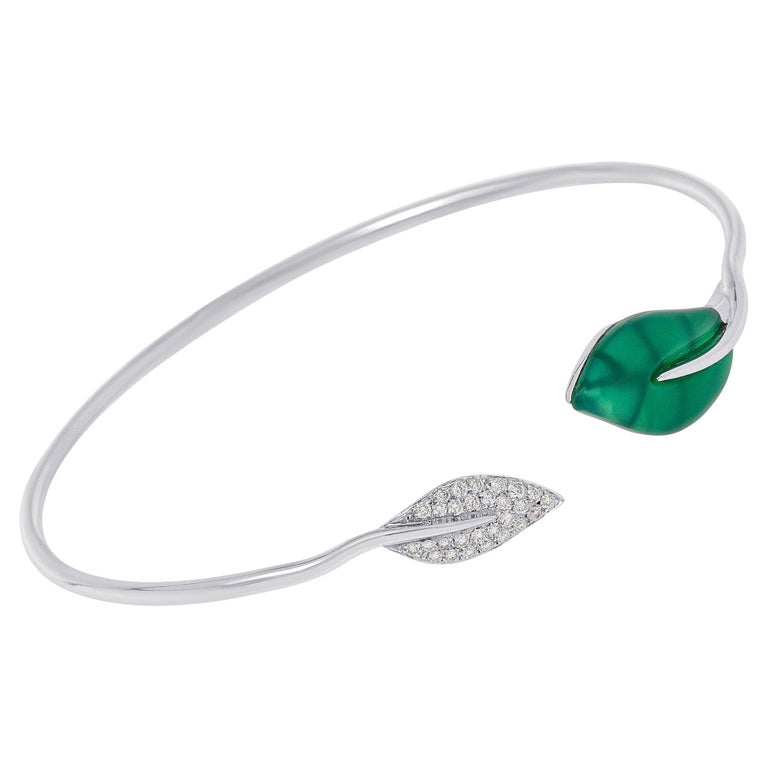 Mimi Milano Foglia 18k White Gold Agate and Diamond Cuff Bracelet For ...