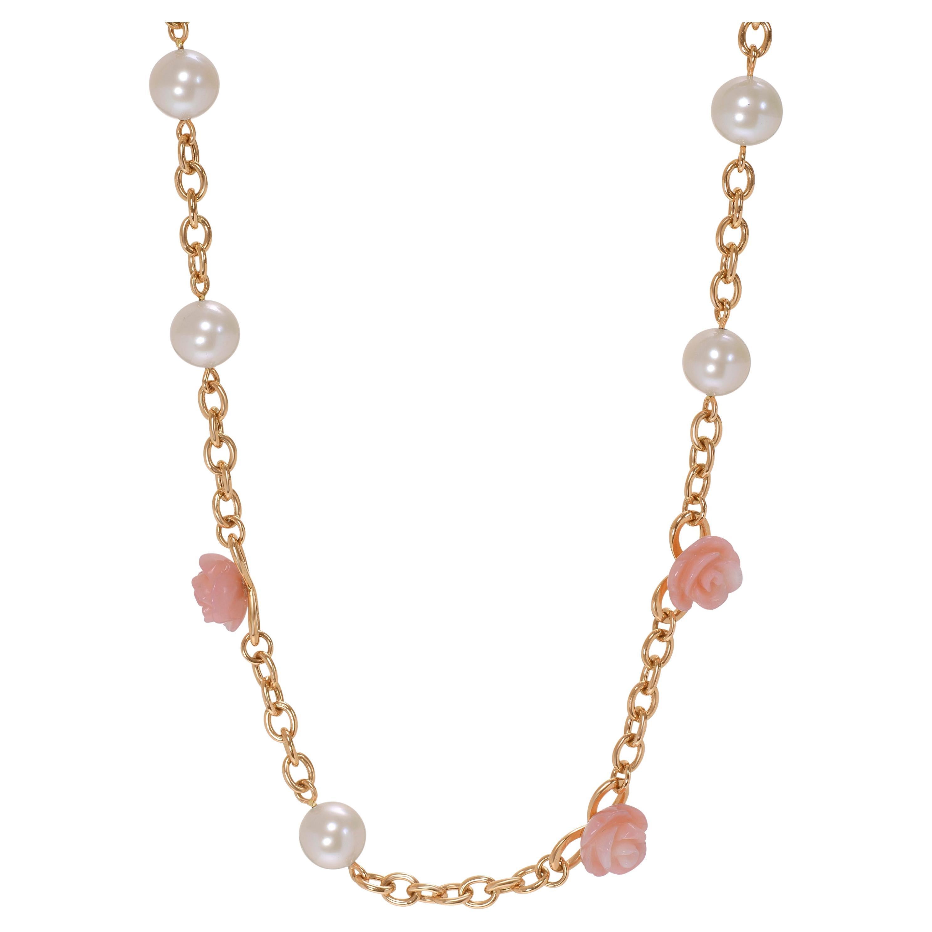 Mimi Milano Very Long Turquoise and Pearl Gold Necklace For Sale at ...