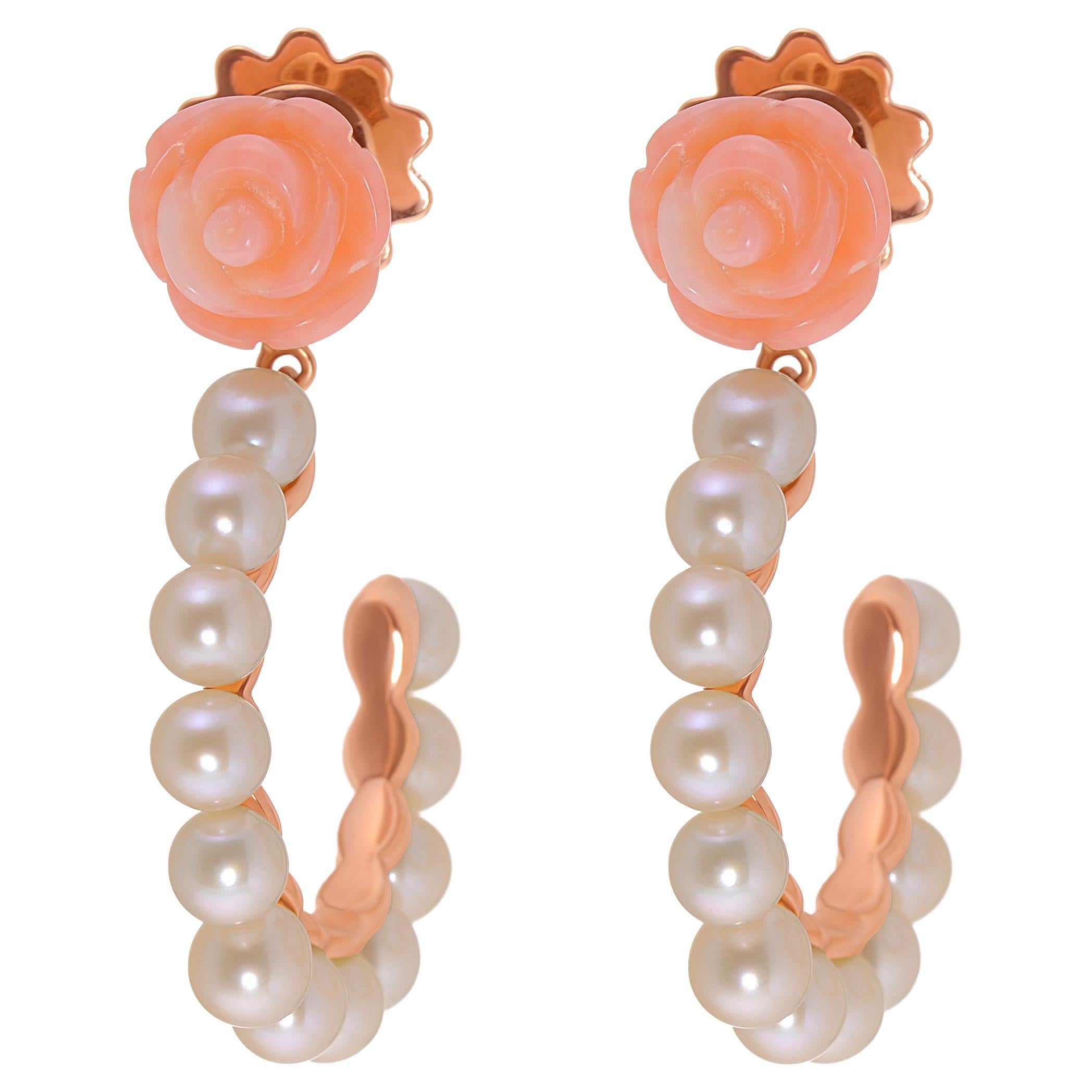 Mimi Milano Grace 18k Rose Gold, Pearl and Pink Paste Drop Earrings For ...