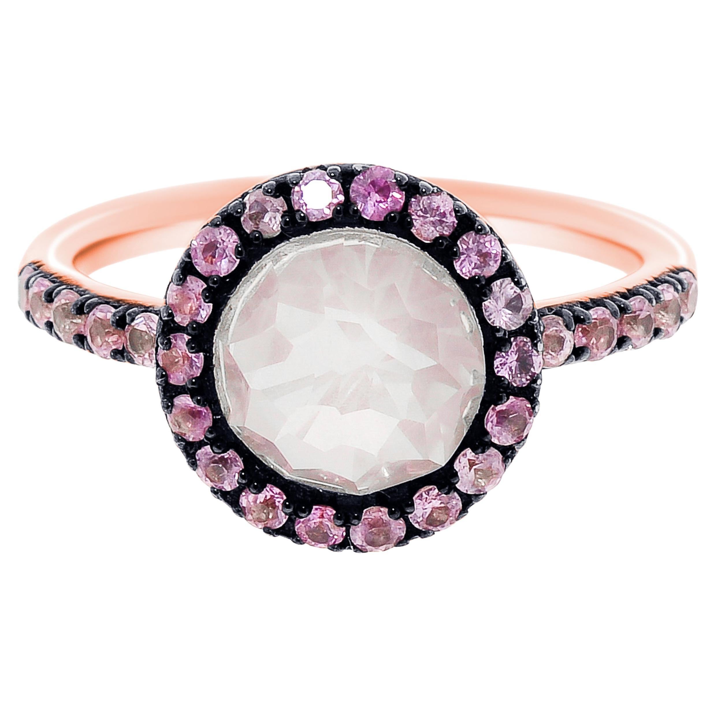 Mimi Milano Happy 18k Rose Gold Quartz and Sapphire Ring For Sale at ...