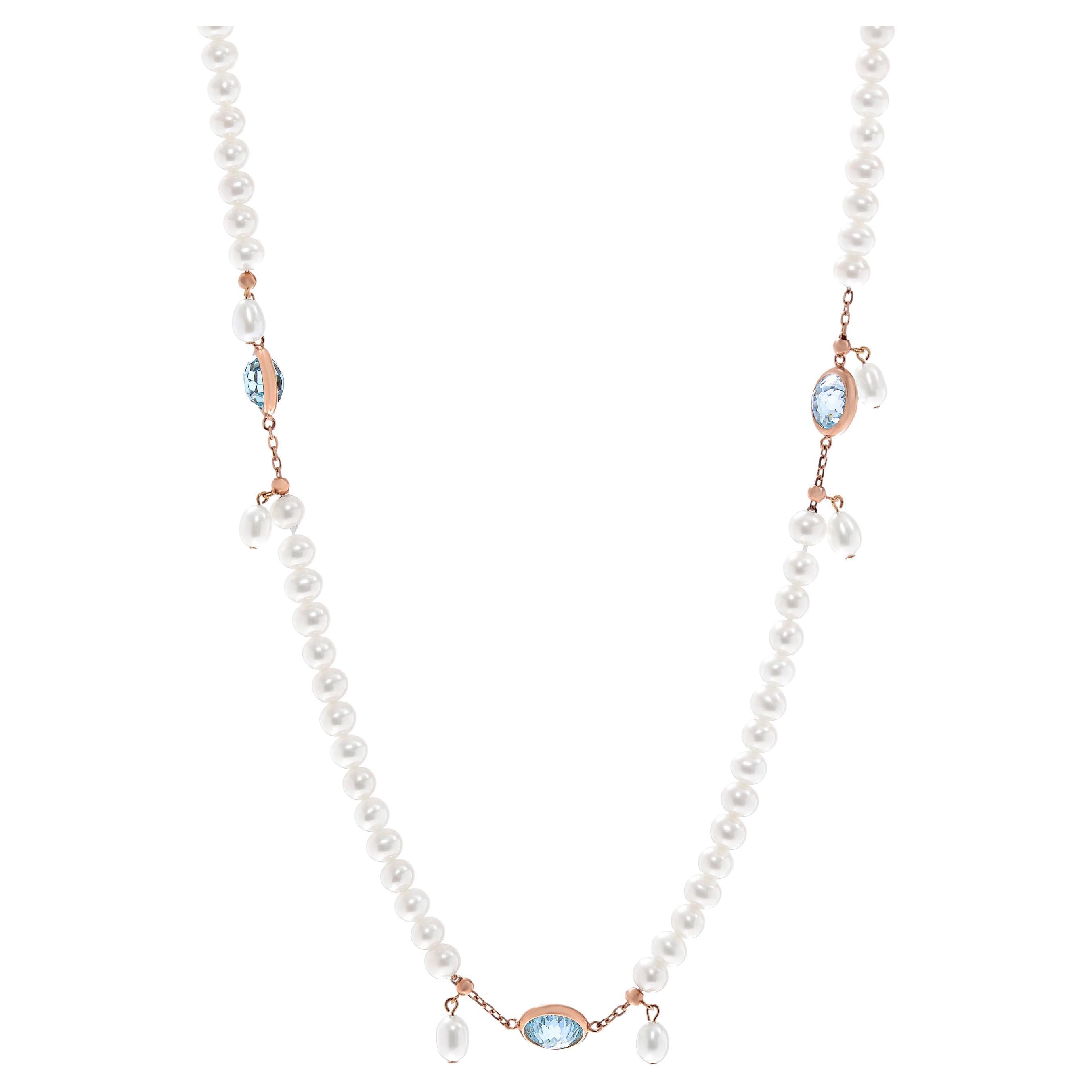 Mimi Milano 18K Rose Gold Turquoise and Pearl Strand Necklace For Sale ...