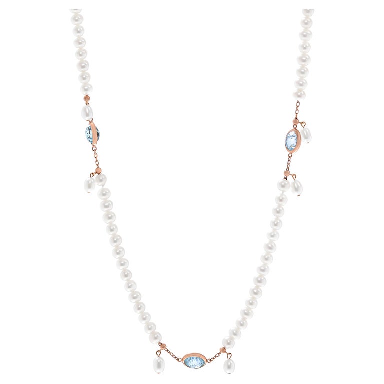 Mimi Milano Happy 18K Rose Pearl and Sky Topaz Strand Necklace For Sale ...