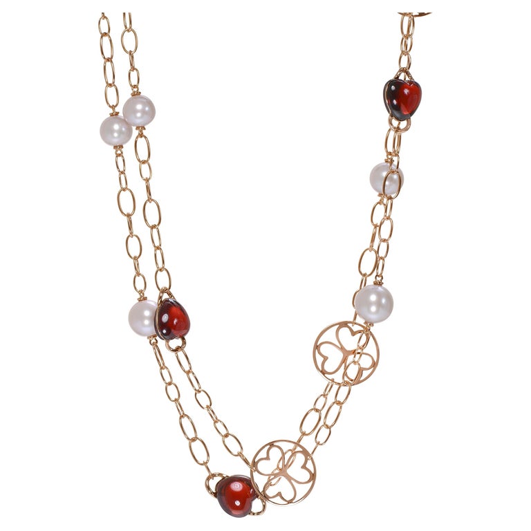 Mimi Milano Juliet 18k Rose Gold, Cabochon Garnet and Pearl Necklace ...