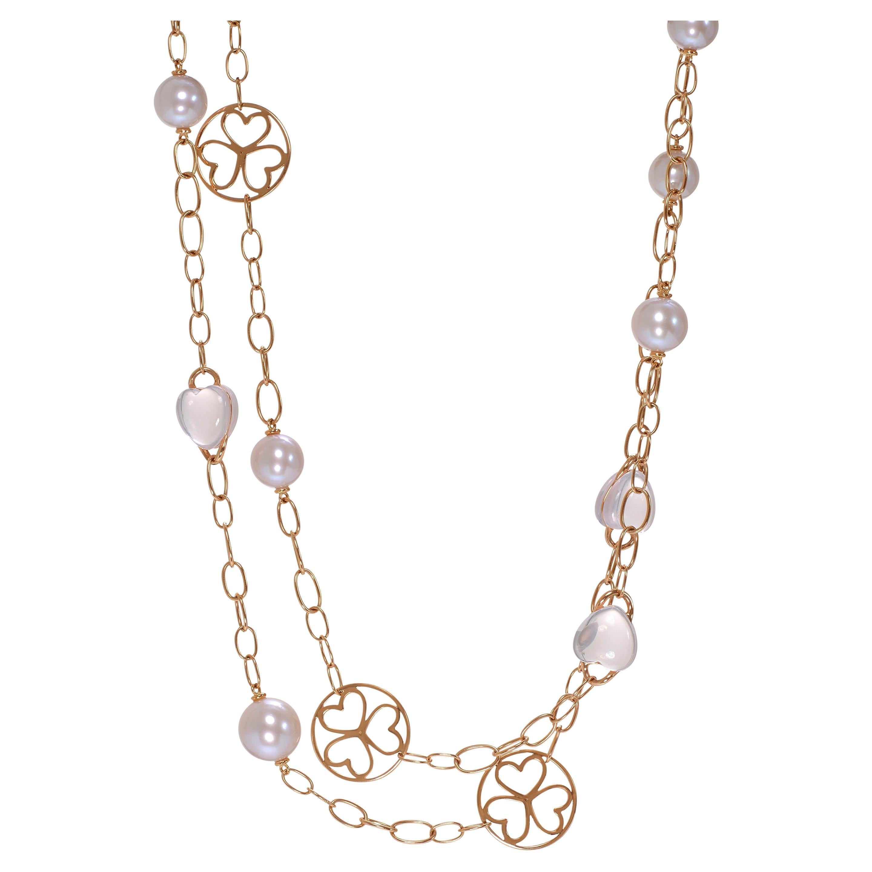 Mimi Milano Very Long Turquoise and Pearl Gold Necklace For Sale at ...