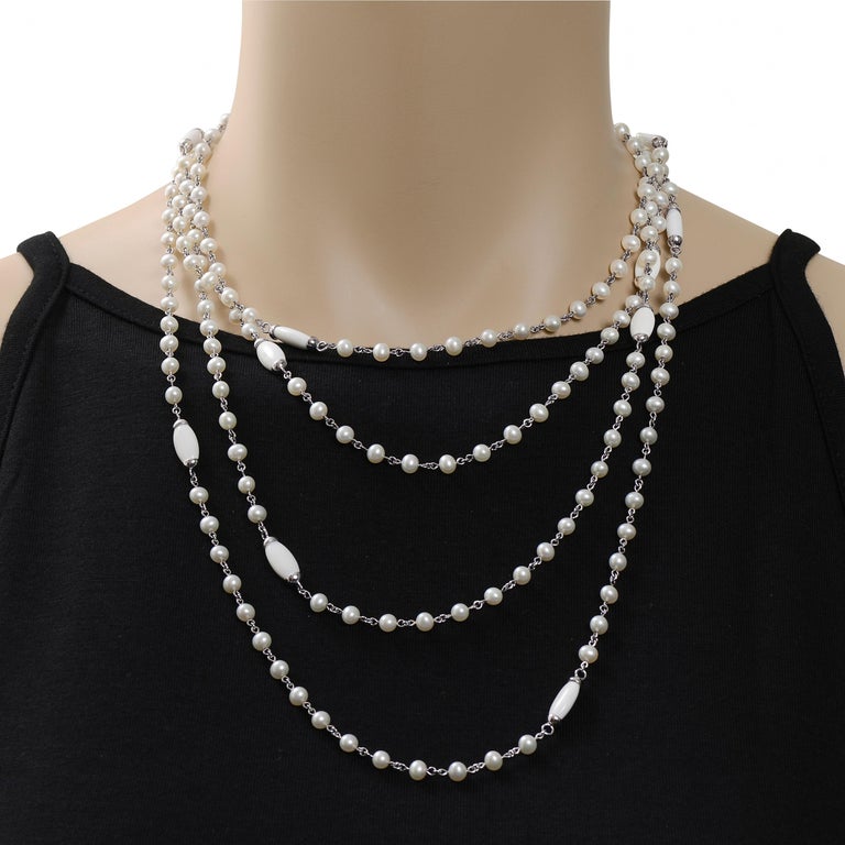 Mimi Milano Nagai 18k White Gold, Pearl Station Necklace For Sale at ...