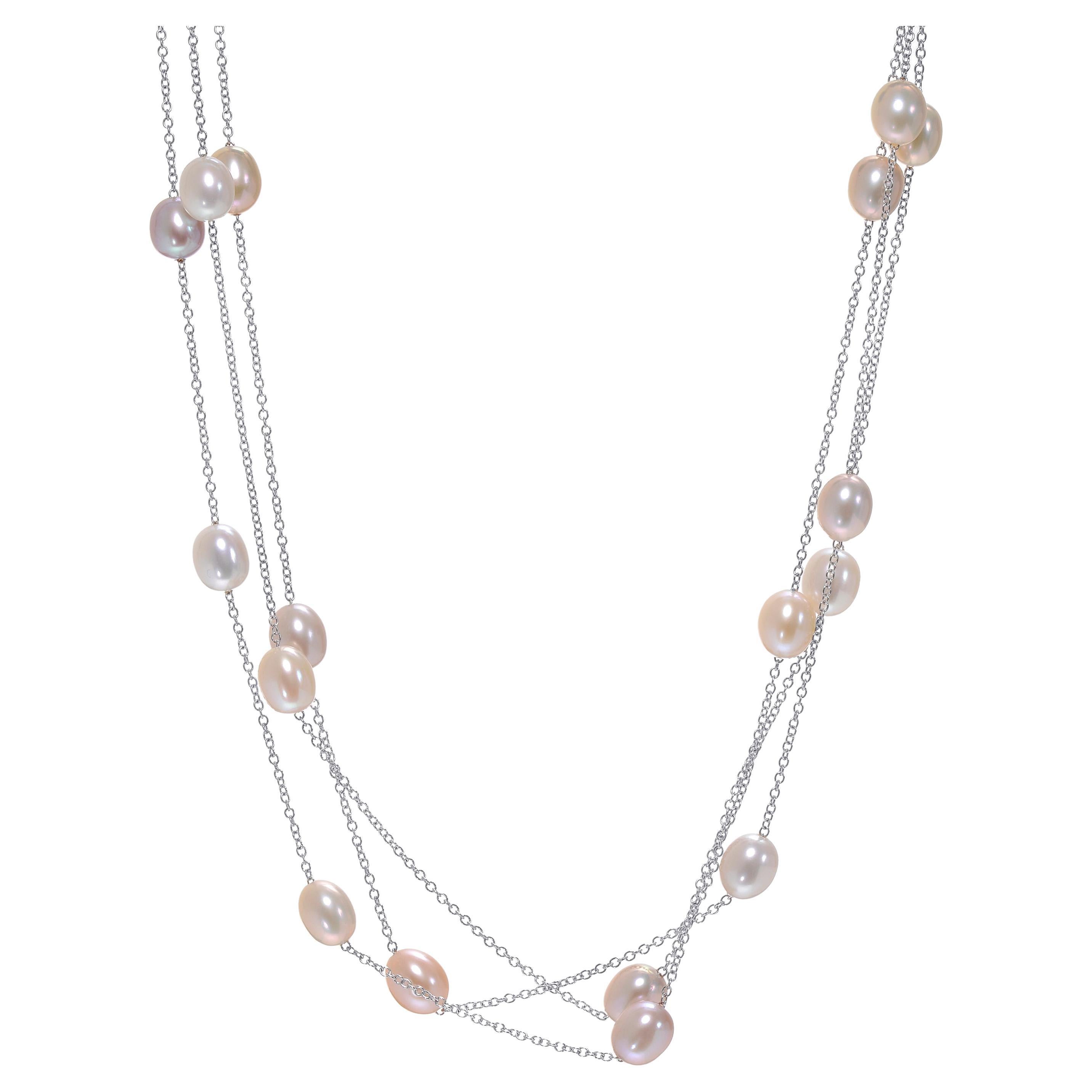 Mimi Milano Nagai 18k White Gold, Pearl Station Necklace For Sale at ...