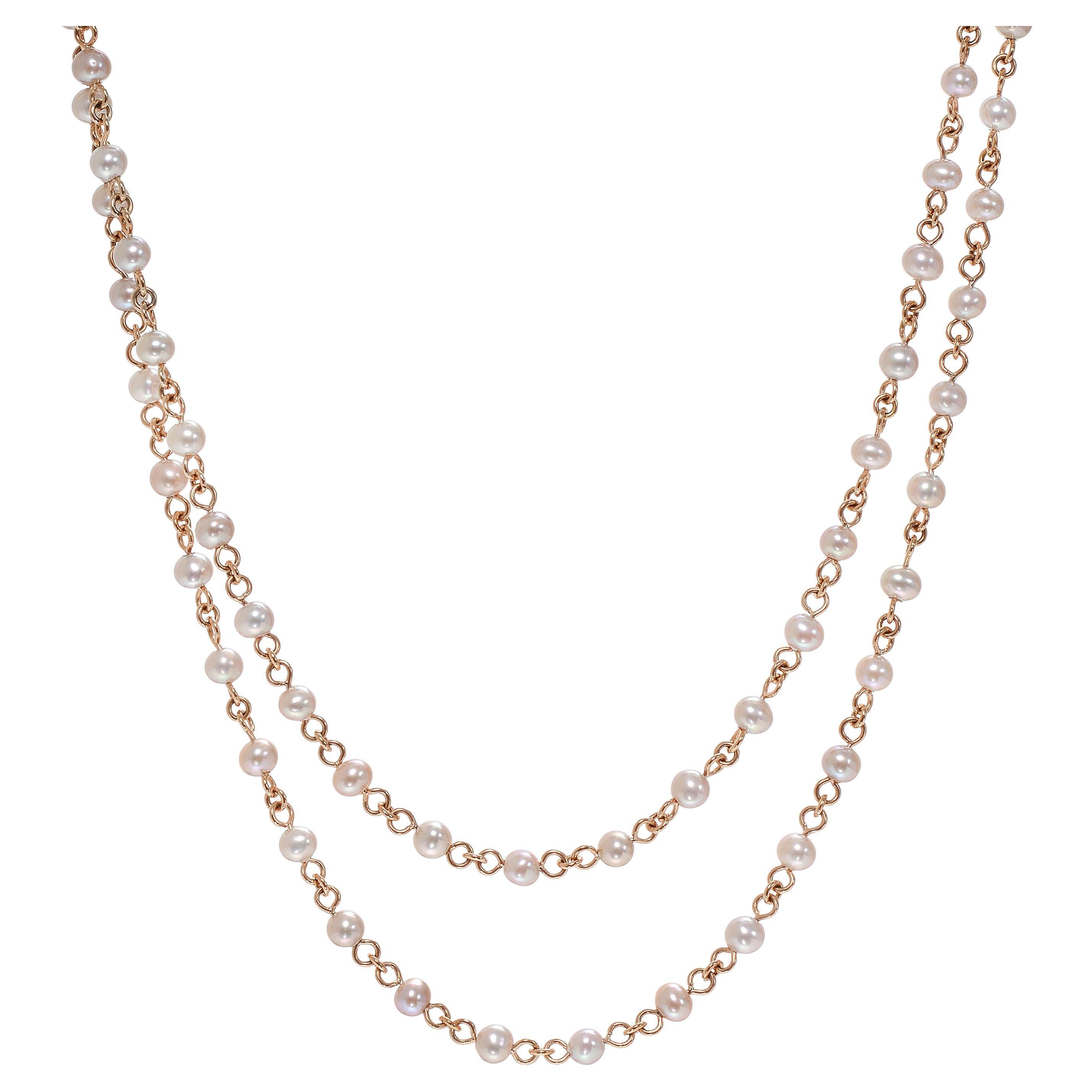 Mimi Milano 18k Yellow Gold Cultured Pearl Station Necklace For Sale