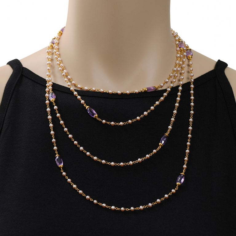 Mimi Milano Nagai 18k Yellow Gold, Amethyst and Pearl Station Necklace ...