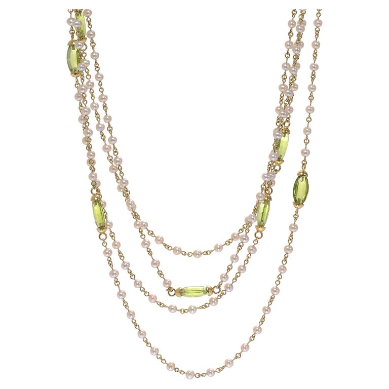 Mimi Milano Nagai 18k Yellow Gold, Pearl and Peridot Long Necklace For ...