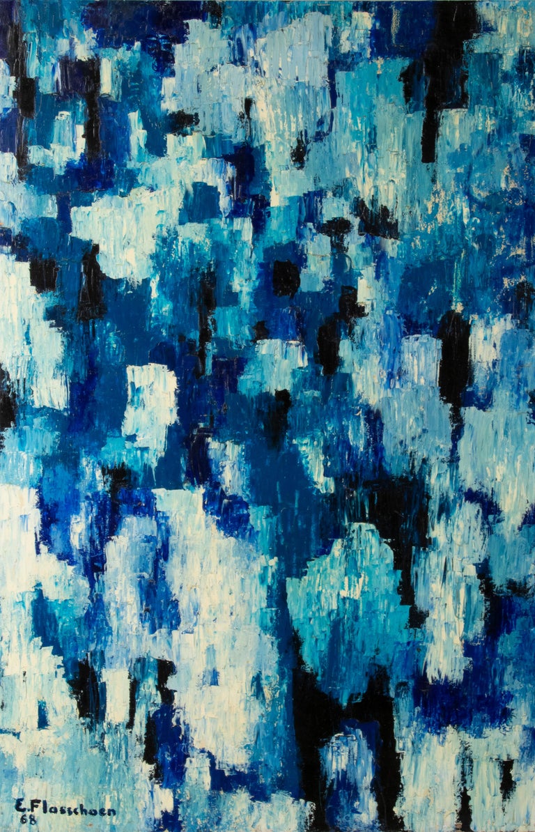 Mid-Century Modern Painting Abstract Blue Signed E. Flasschoen For Sale ...