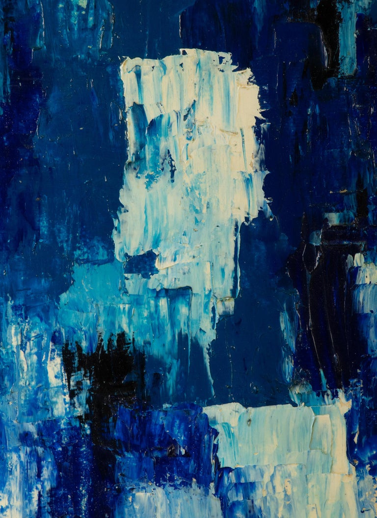 Mid-Century Modern Painting Abstract Blue Signed E. Flasschoen For Sale ...