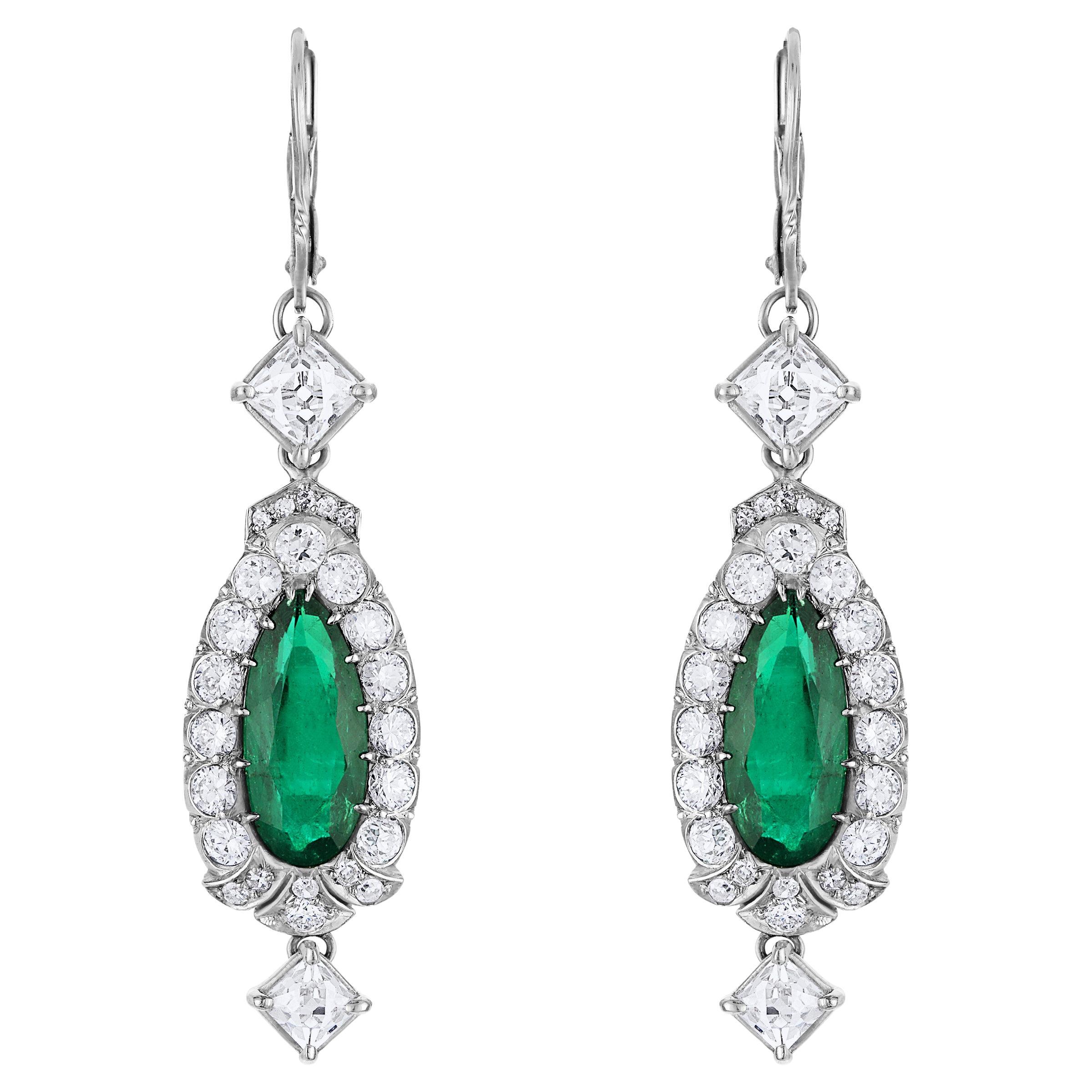 Certified Mindi Mond Colombian Emerald Diamond Platinum Drop Earrings ...