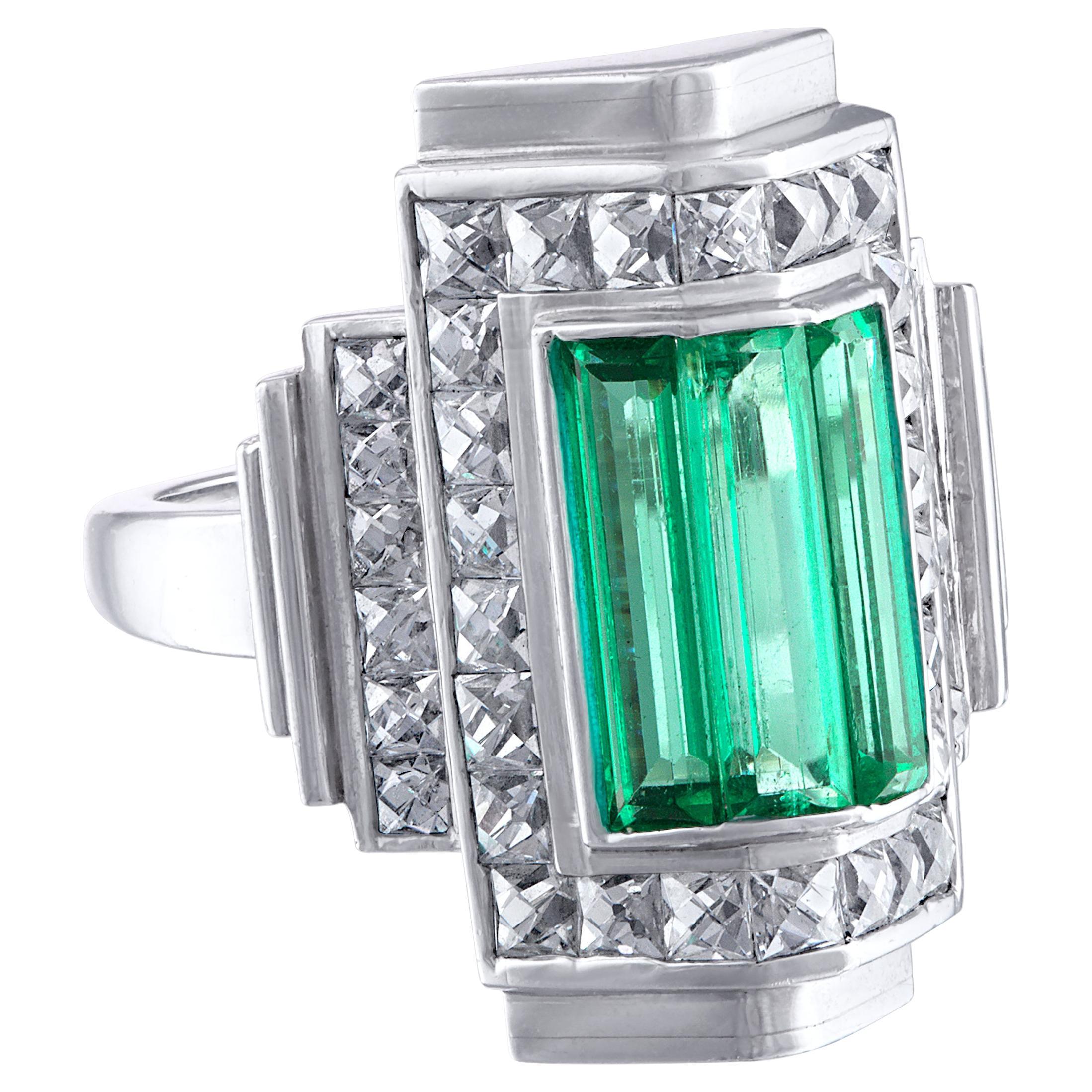 Mindi Mond Emerald French Cut Diamond Step Ring For Sale at 1stDibs