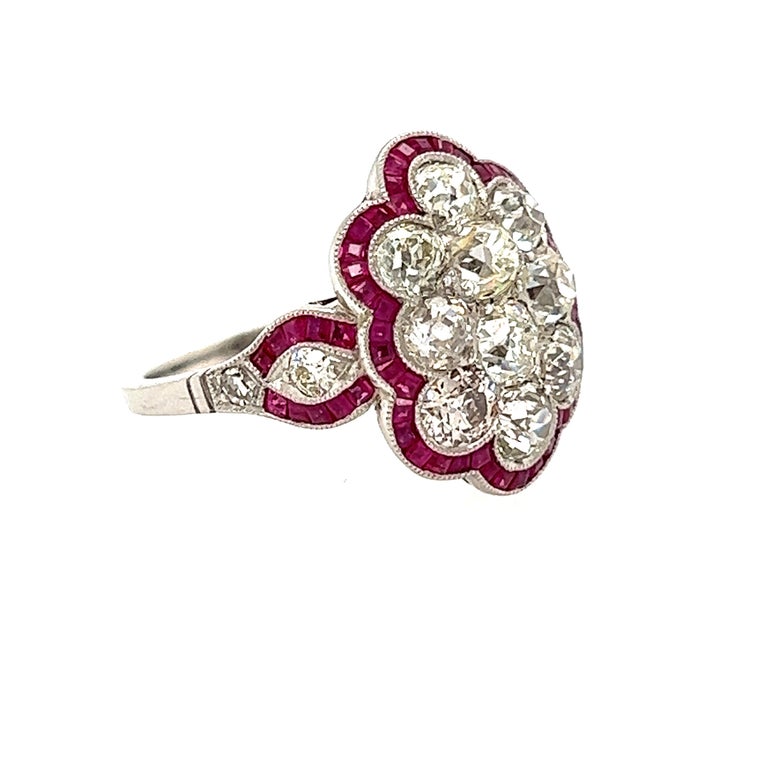 Mine Cut Diamond and Ruby Ring at 1stDibs