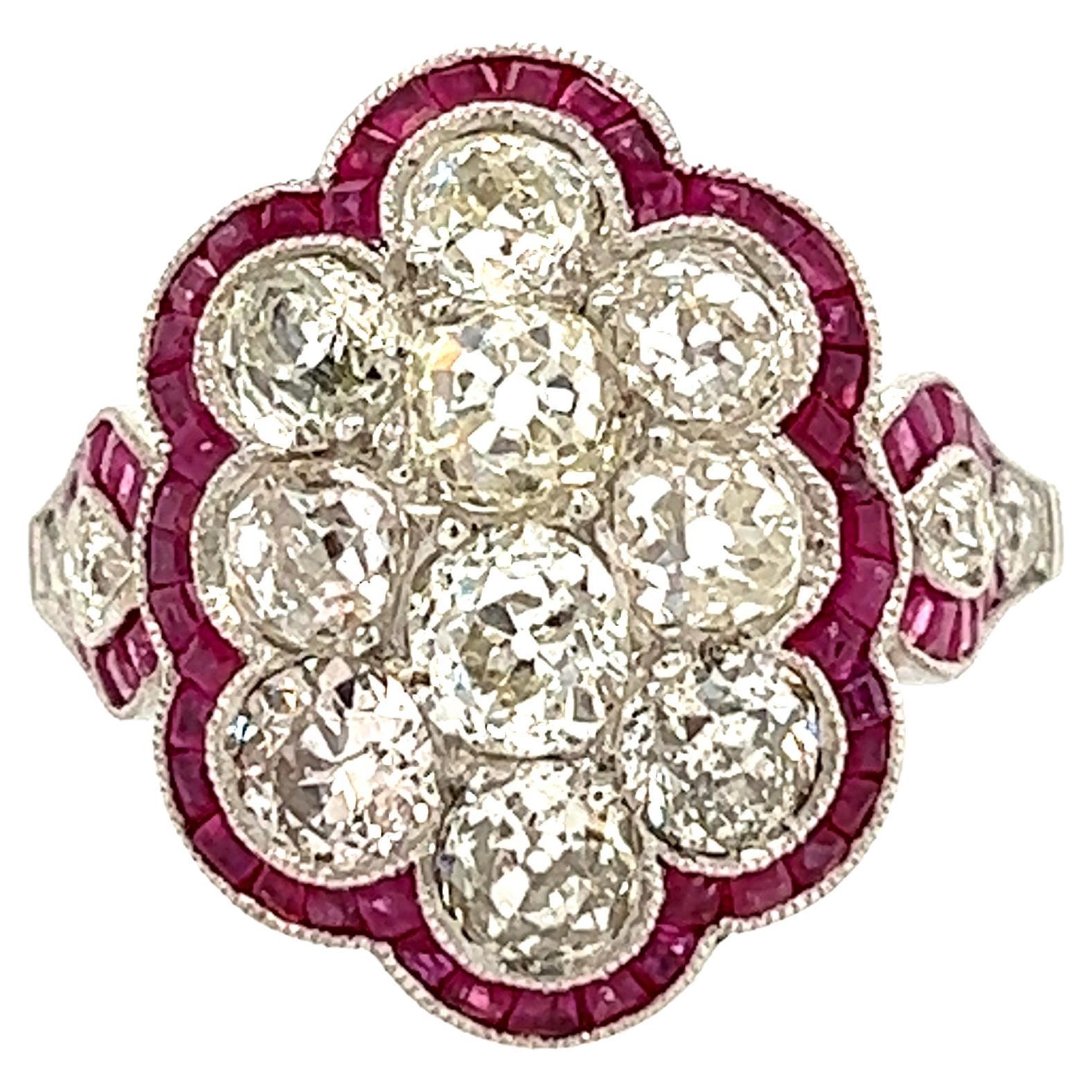 Mine Cut Diamond and Ruby Ring at 1stDibs