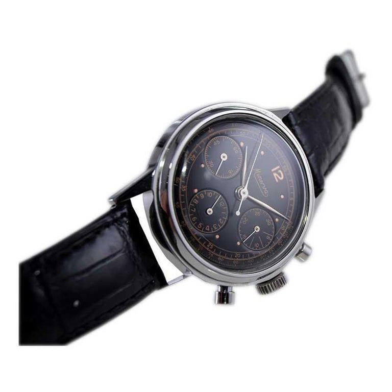 Minerva Stainless Steel Art Deco 3 Register Chronograph, circa 1940's ...