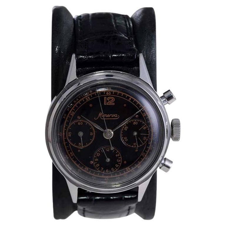 Minerva Stainless Steel Art Deco 3 Register Chronograph, circa 1940's ...