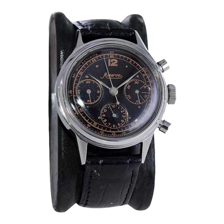 Minerva Stainless Steel Art Deco 3 Register Chronograph, circa 1940's ...