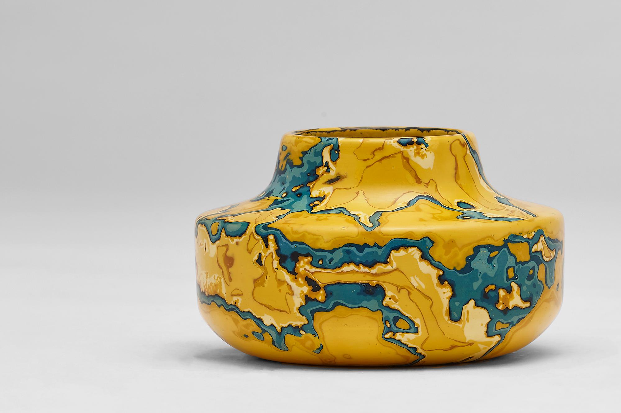 Ming Stone, set of four yellow and blue Jesmonite vessels /vases by Nic ...