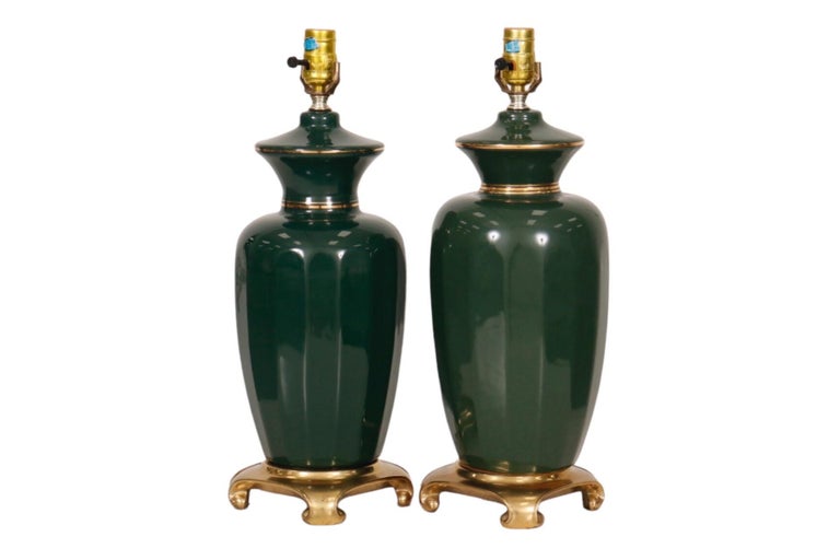 Ming Style Green Ceramic Table Lamps, a Pair For Sale at 1stDibs