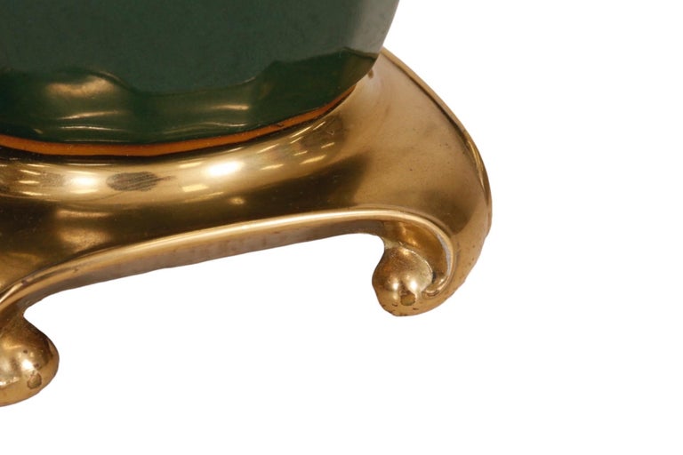 Ming Style Green Ceramic Table Lamps, a Pair For Sale at 1stDibs