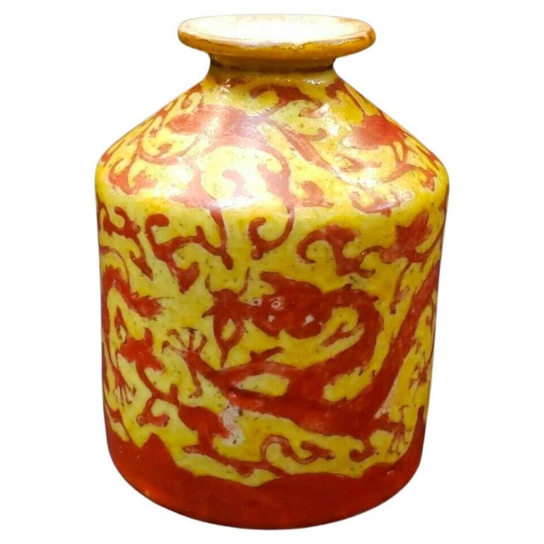 Ming, Chinese Antique Yellow Glaze Red Dragon Ornament Pattern ...