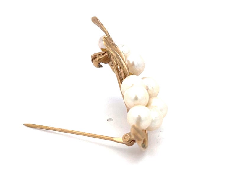 Mings Akoya Pearl and Leaf Branch Brooch in 14k Yellow Gold For Sale at ...