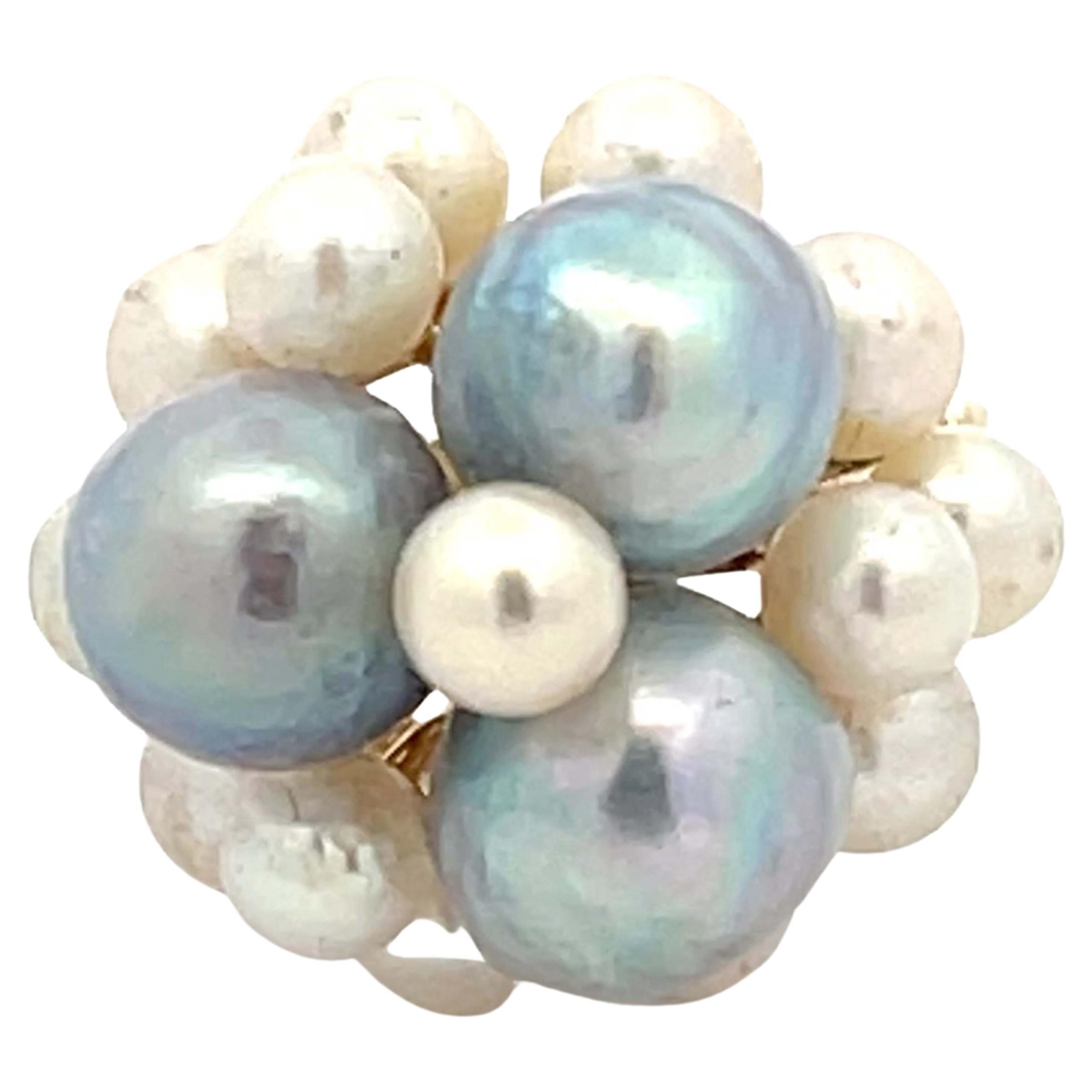 Ming's Hawaii Large Akoya Pearl Cluster Ring 14k Yellow Gold For Sale at 1stDibs