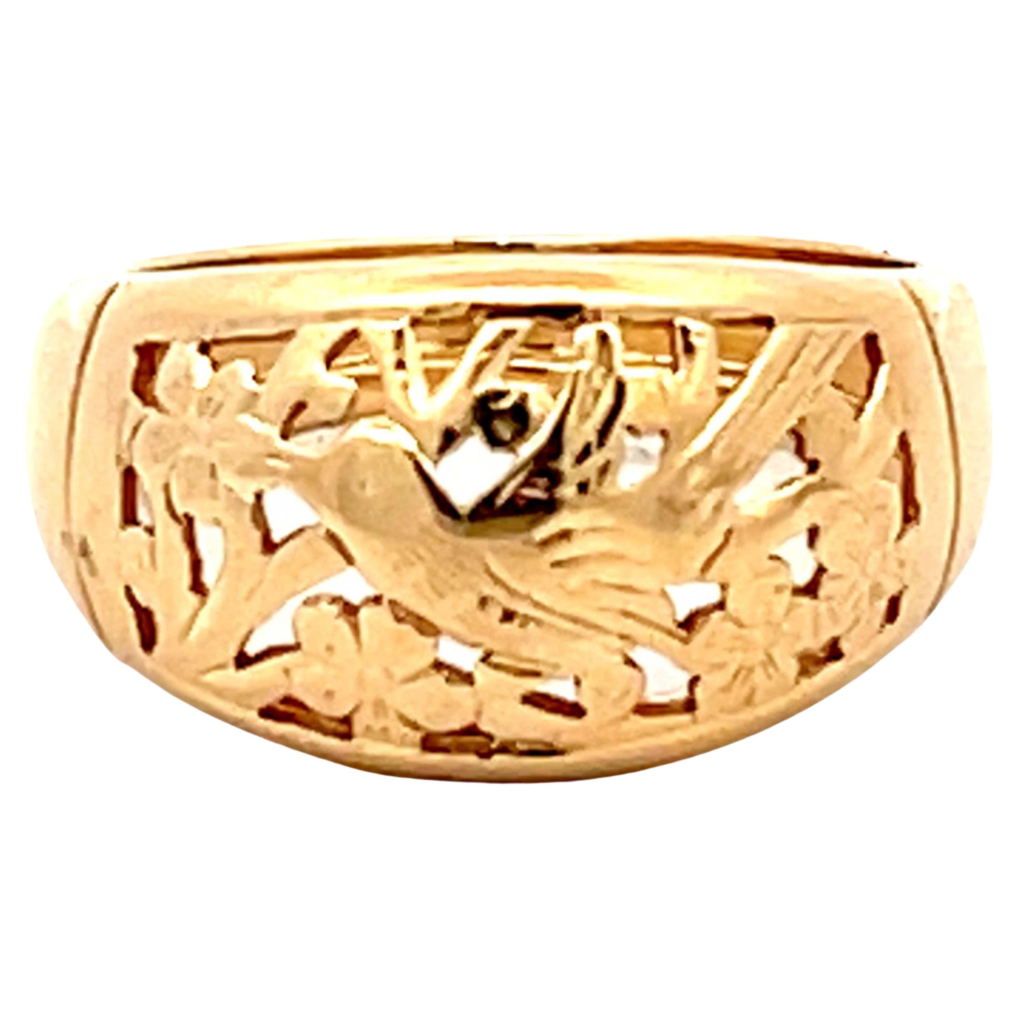 Mings Two Birds on a Plum Small Dome Ring in 14k Yellow Gold For Sale ...