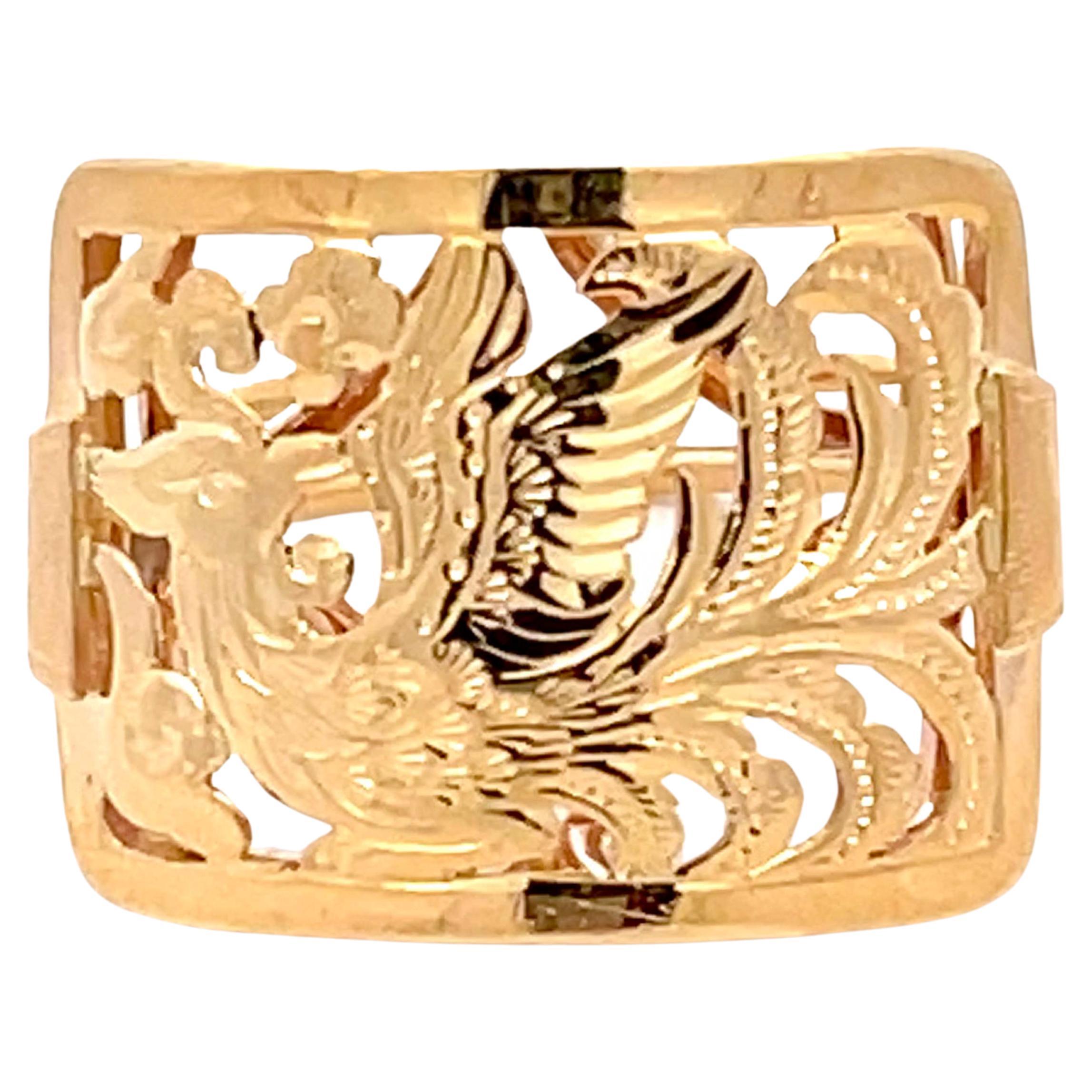 Mings Phoenix Cutout Rectangular Ring in 14k Yellow Gold at 1stDibs