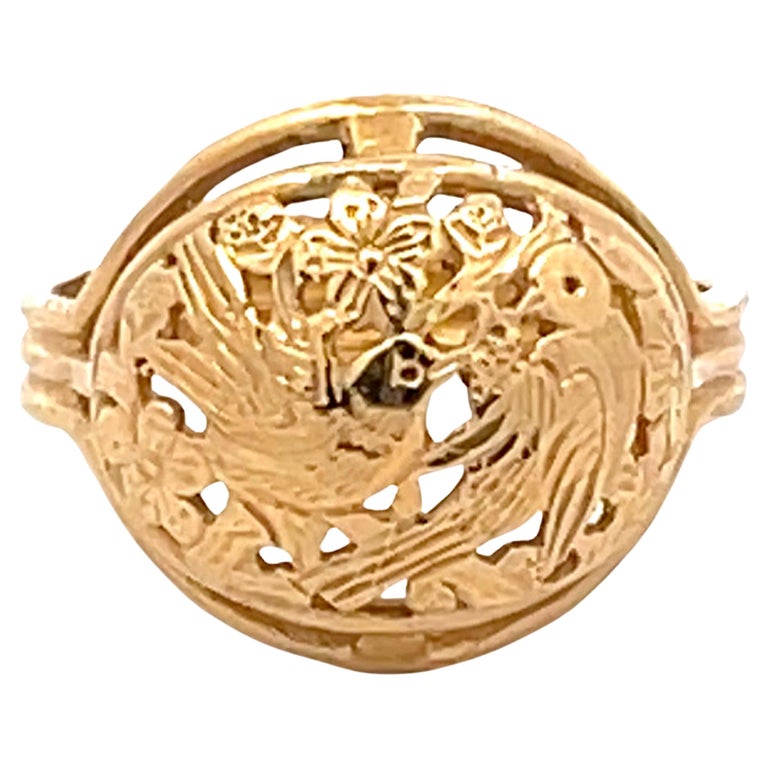 Mings Two Birds on a Plum Small Dome Ring in 14k Yellow Gold For Sale ...