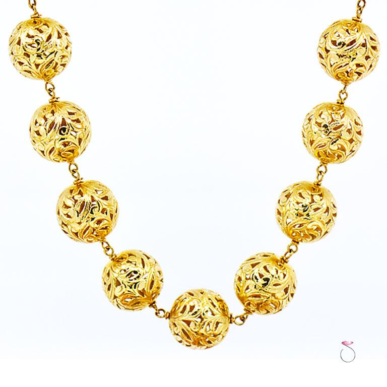 Ming's Hawaii Large Bead Necklace in 14 Karat Floral Scroll Design For ...