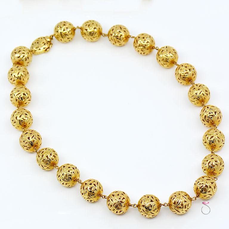 Ming's Hawaii Large Bead Necklace in 14 Karat Floral Scroll Design For ...