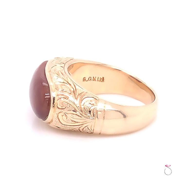 Ming's Hawaii Red Jade Hand Engraved Ring in 14 Karat Yellow Gold For ...
