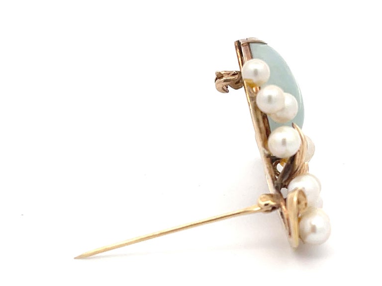 Mings Jade and Pearls Leaf Branch in 14k Yellow Gold For Sale at 1stDibs
