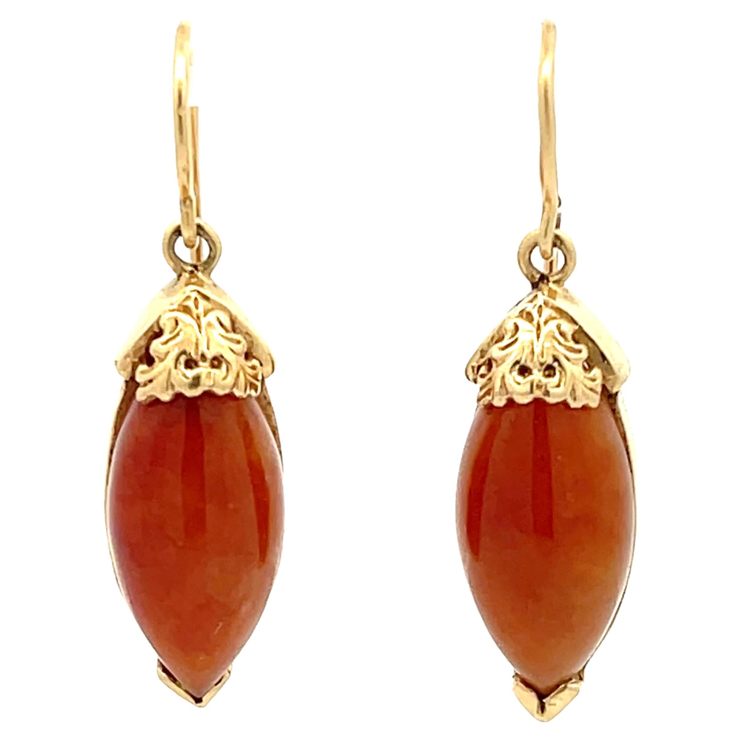 Mings Marquis Brown Jade Earrings in 14k Yellow Gold at 1stDibs | jade ...