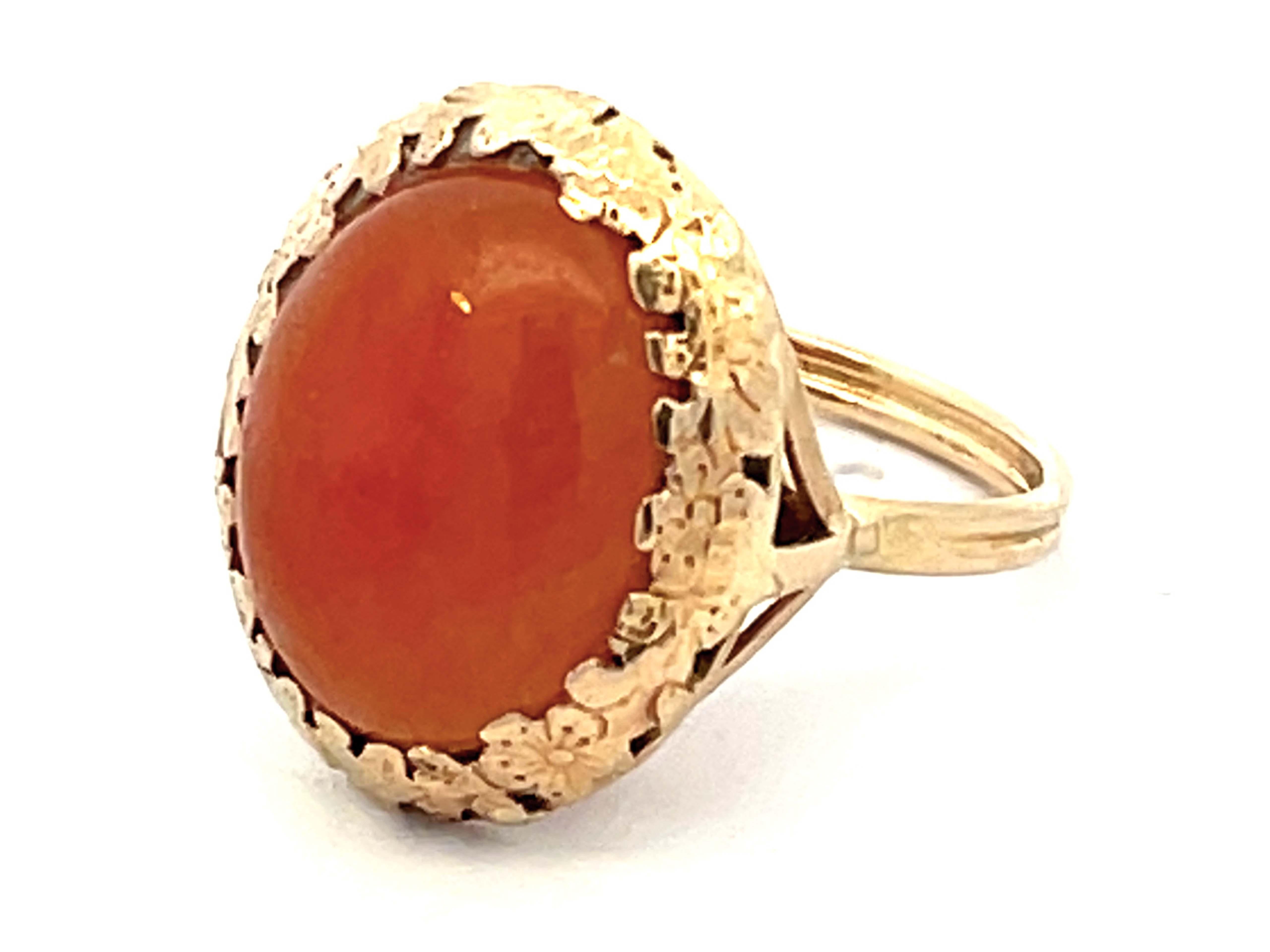 Mings Orange Jade Ring in 14k Yellow Gold For Sale at 1stDibs