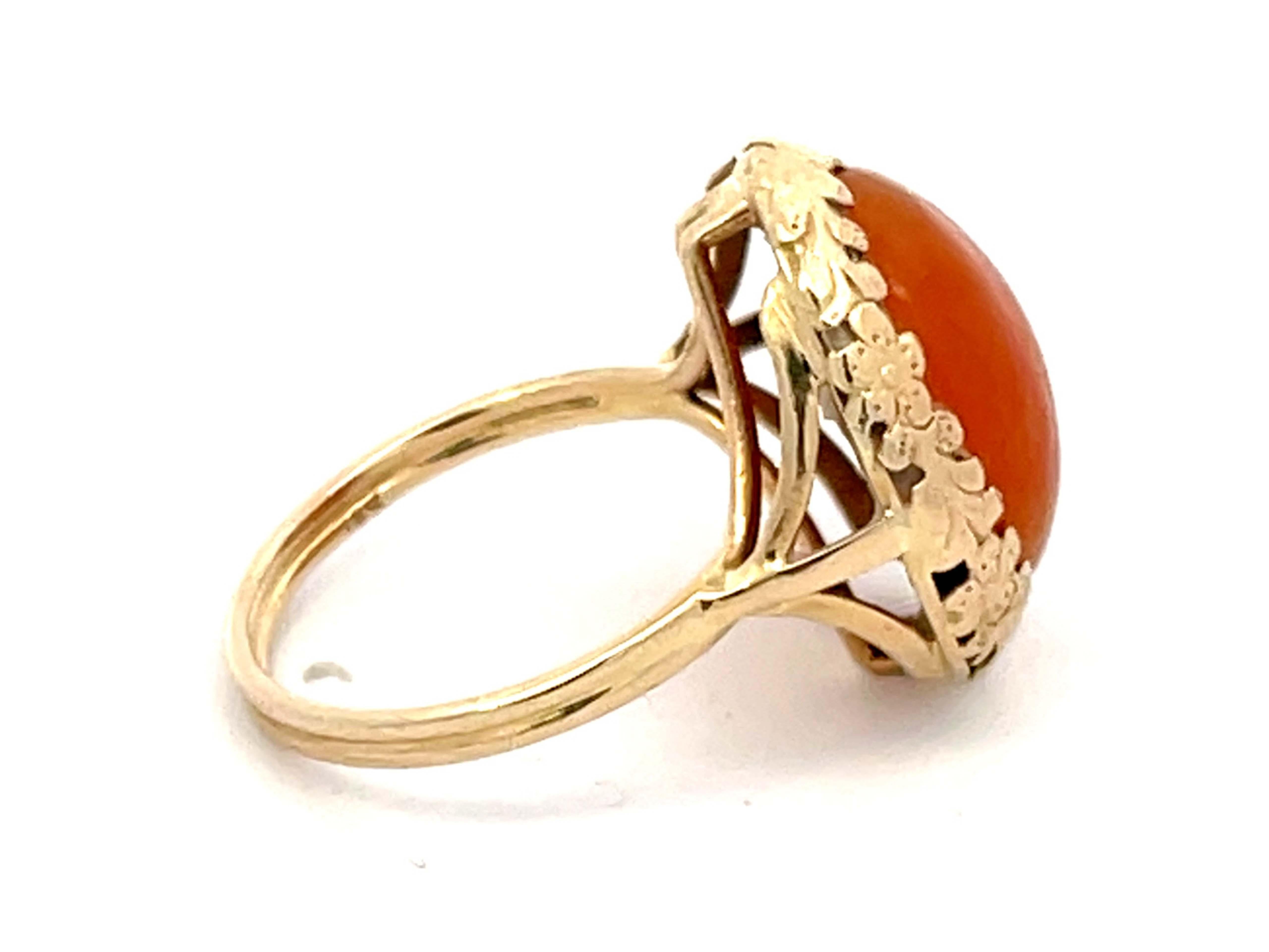 Mings Orange Jade Ring in 14k Yellow Gold For Sale at 1stDibs