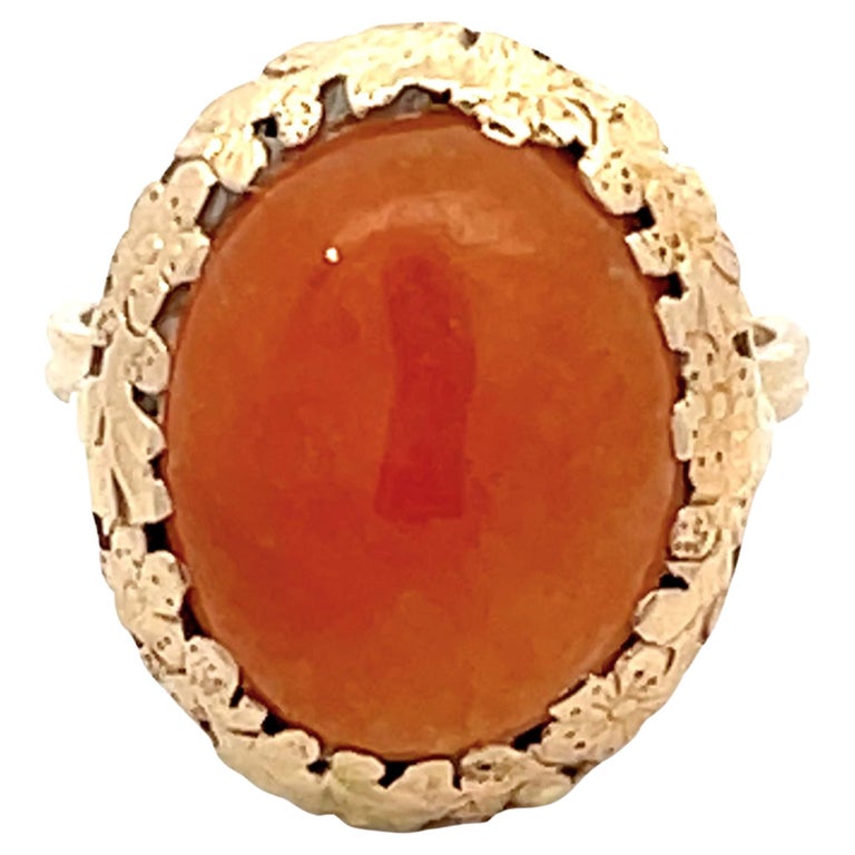 Mings Orange Jade Ring in 14k Yellow Gold For Sale at 1stDibs