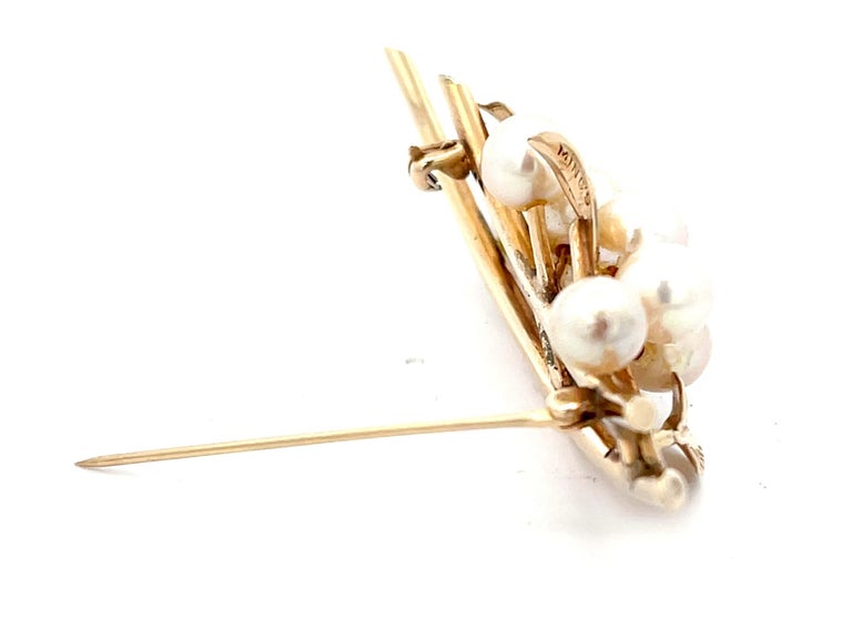 Mings Pearls and Leaves on a Branch Brooch in 14k Yellow Gold For Sale ...