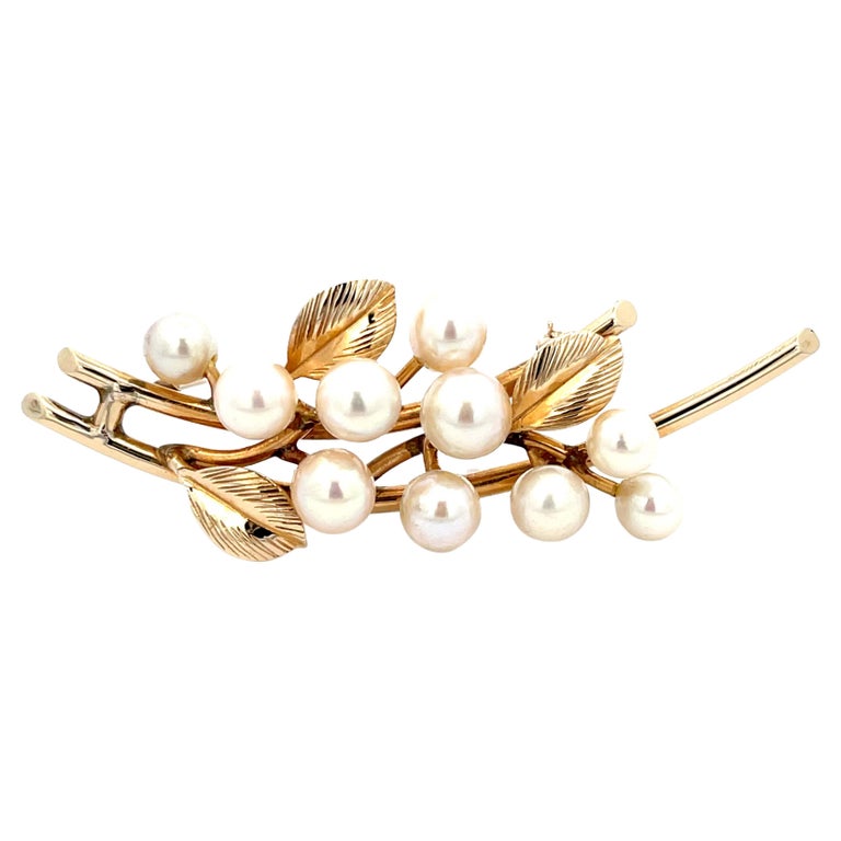 Mings Pearls and Leaves on a Branch Brooch in 14k Yellow Gold For Sale ...