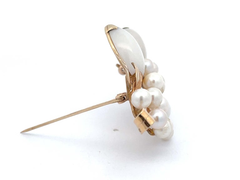 Mings White Jade and Pearl Branch Brooch in 14k Yellow Gold For Sale at ...